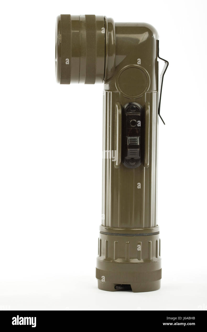 isolated army olive military waterproof issue torch flashlight pocket ...