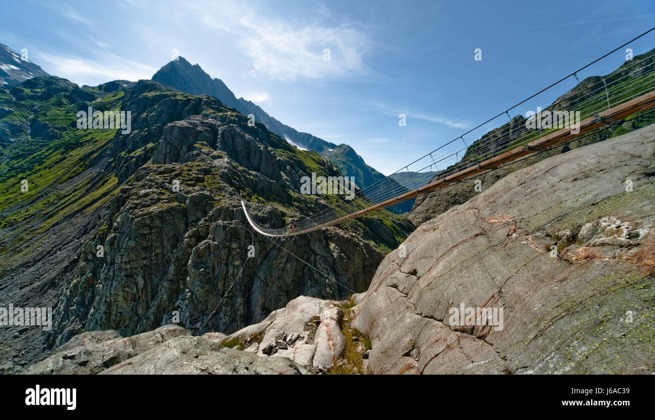 alps switzerland rock suspension bridge ravine high pressure area ...