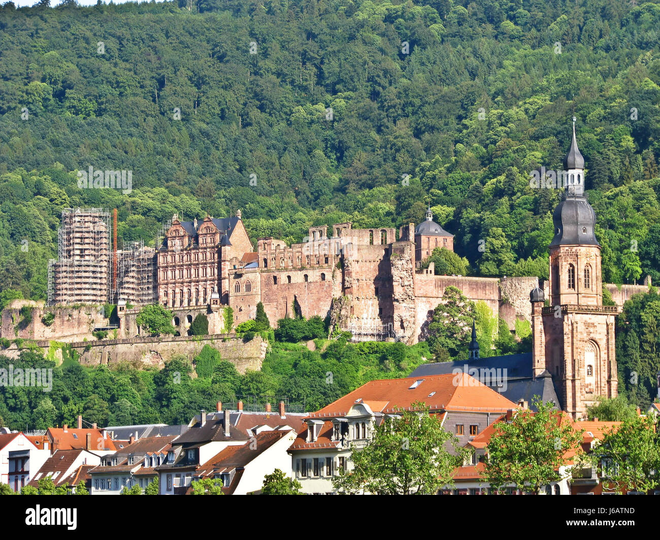 castle and church Stock Photo - Alamy