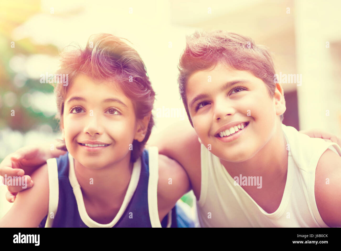 Portrait of a best friends having fun together, two smiling teen boys ...