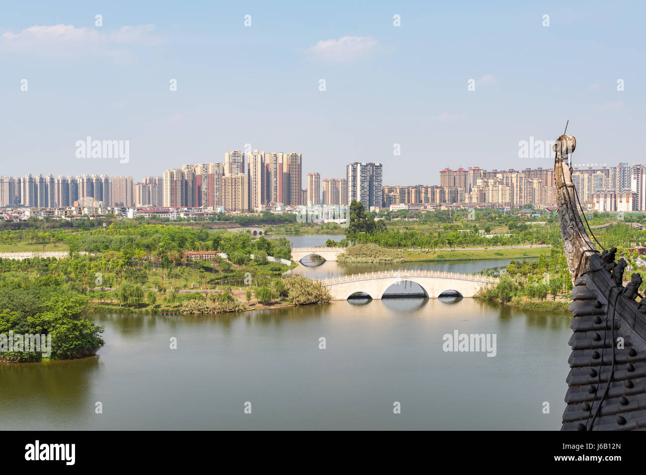 Meishan, Sichuan Province, China - Apr 29, 2017: Aerial view of the ...