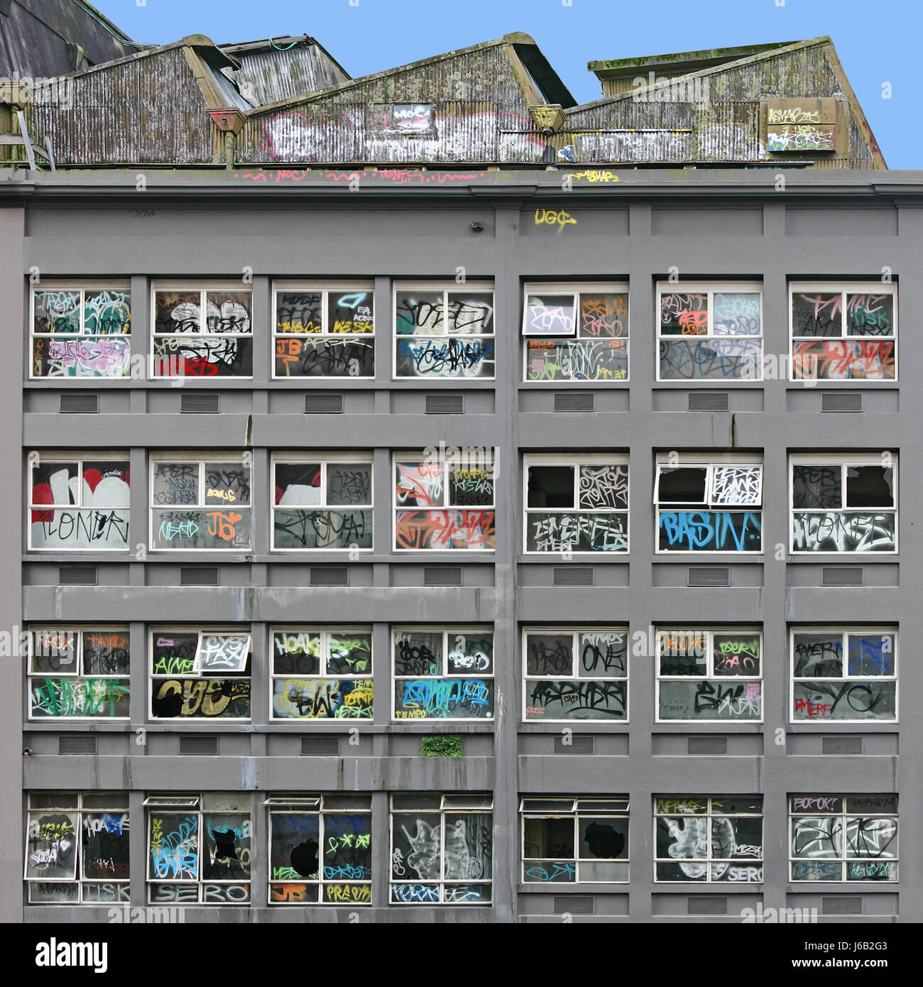window graffiti facade derelict rundown abandoned architecture ...