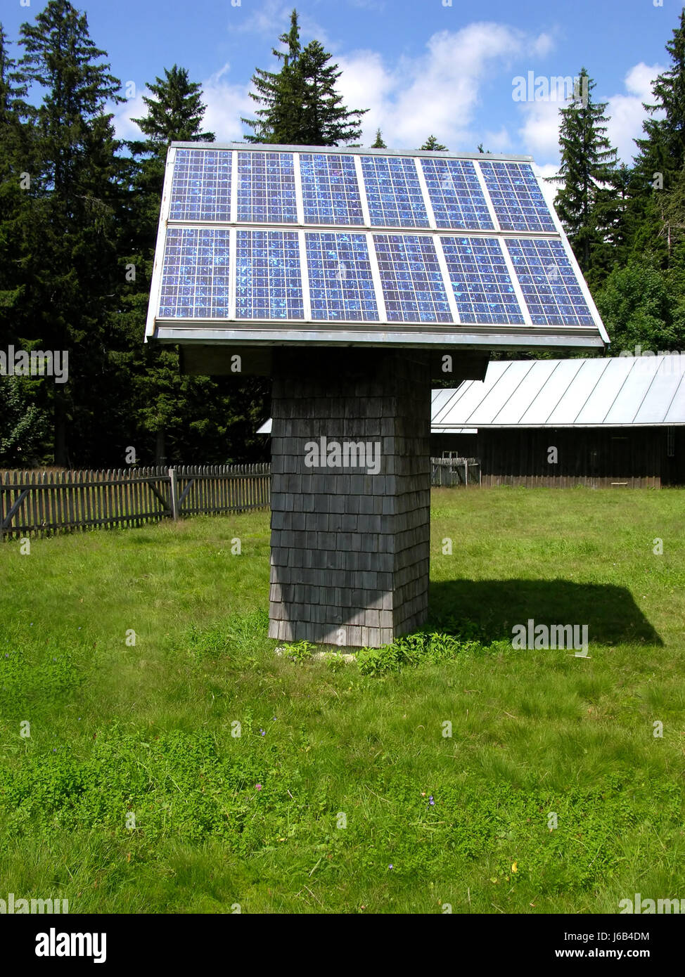 bavaria fence conifer forest wooden fence solar energy sun panel ...