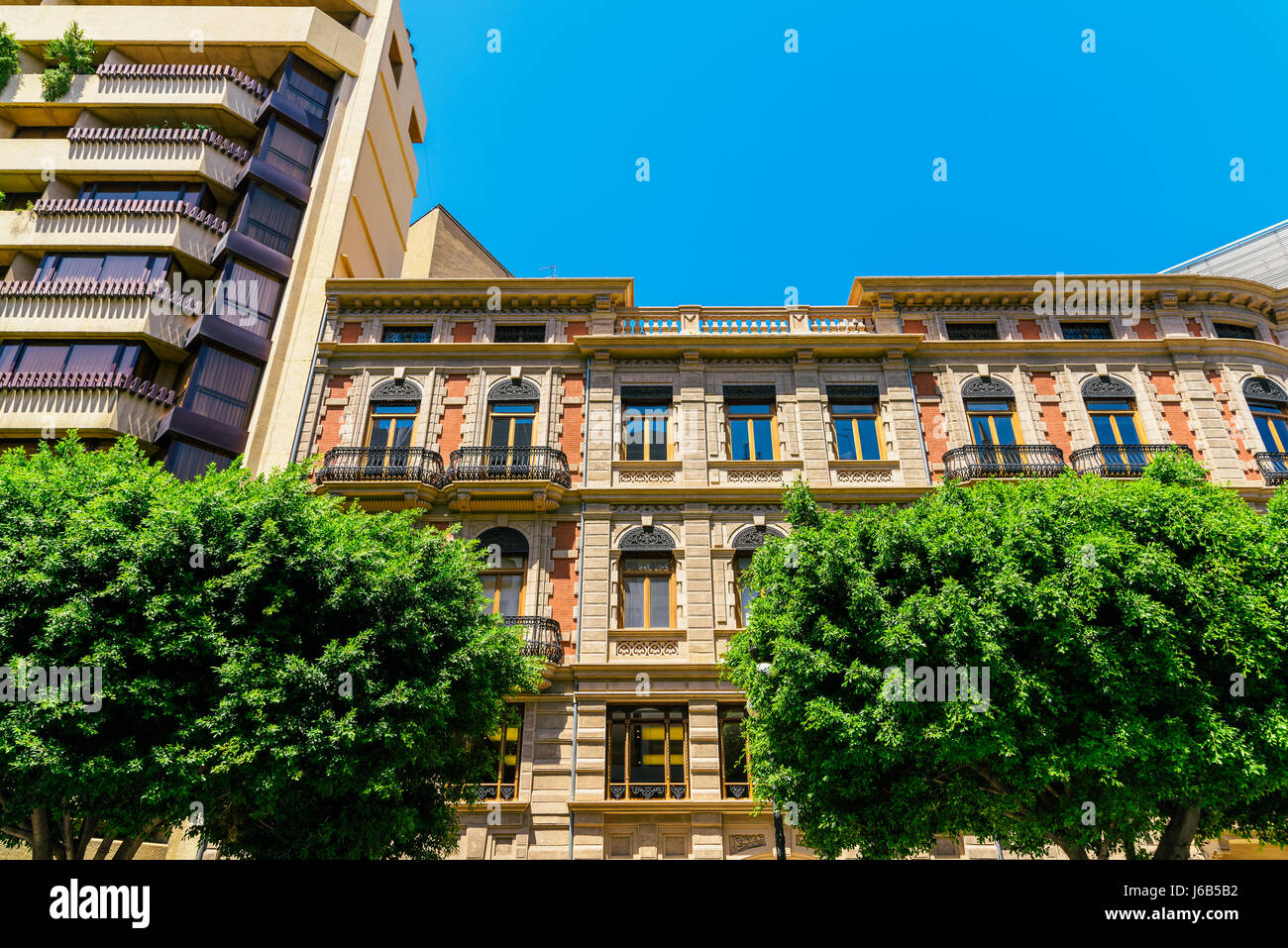 Apartment Building Block Exterior Facade In Valencia, Spain Stock Photo ...
