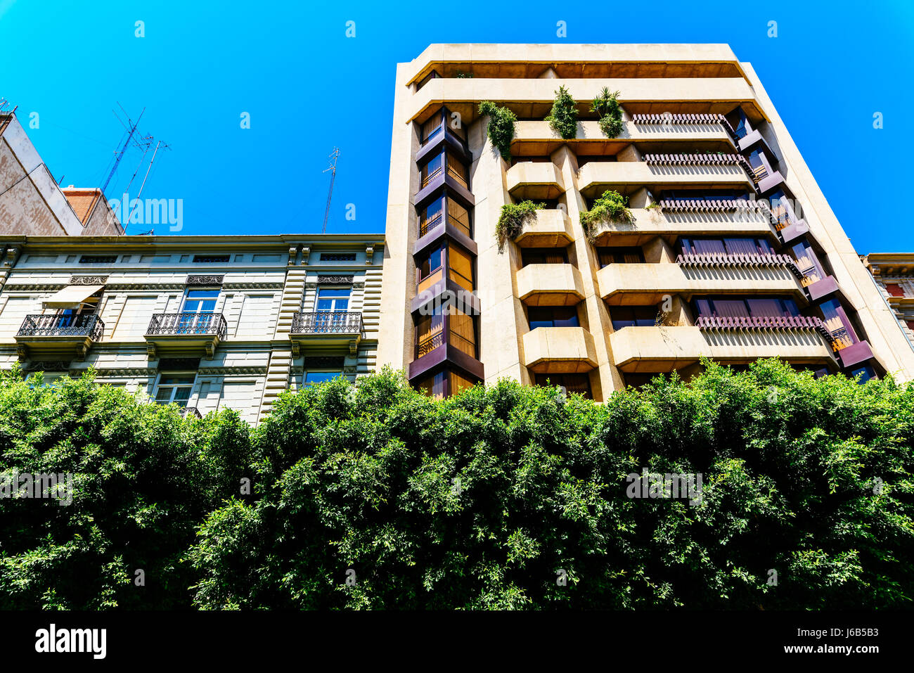Apartment Building Block Exterior Facade In Valencia, Spain Stock Photo ...