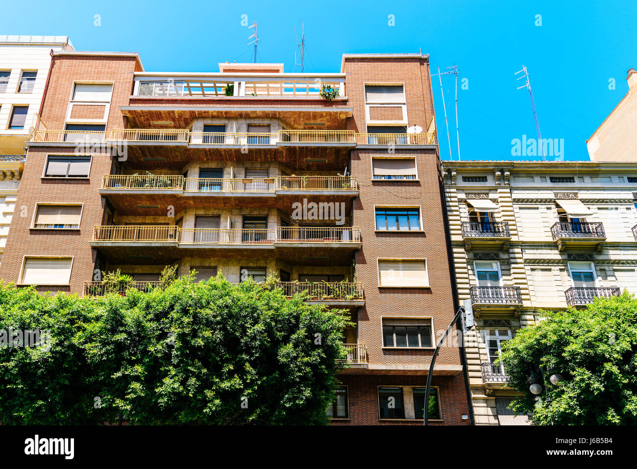 Apartment Building Block Exterior Facade In Valencia, Spain Stock Photo ...