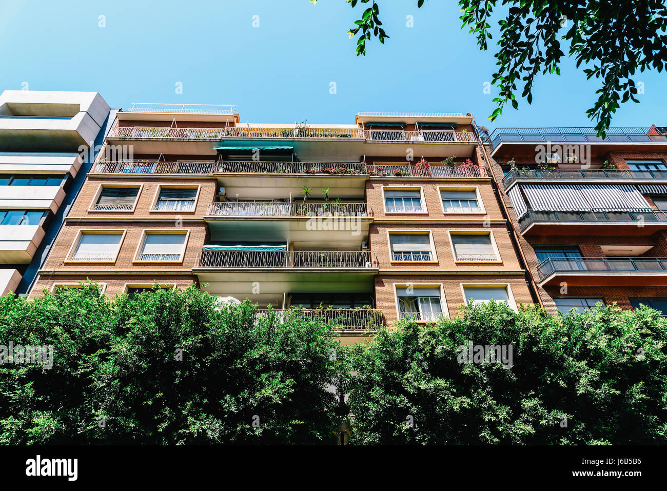 Apartment Building Block Exterior Facade In Valencia, Spain Stock Photo ...