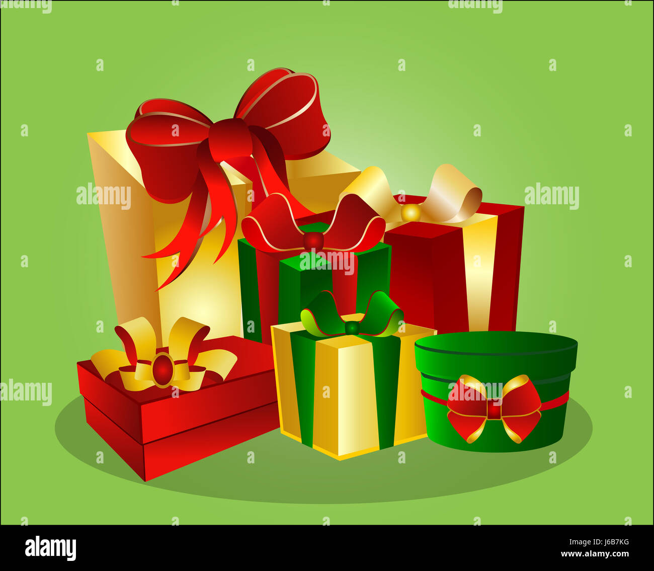 colorful gifts on green background Stock Photo - Alamy