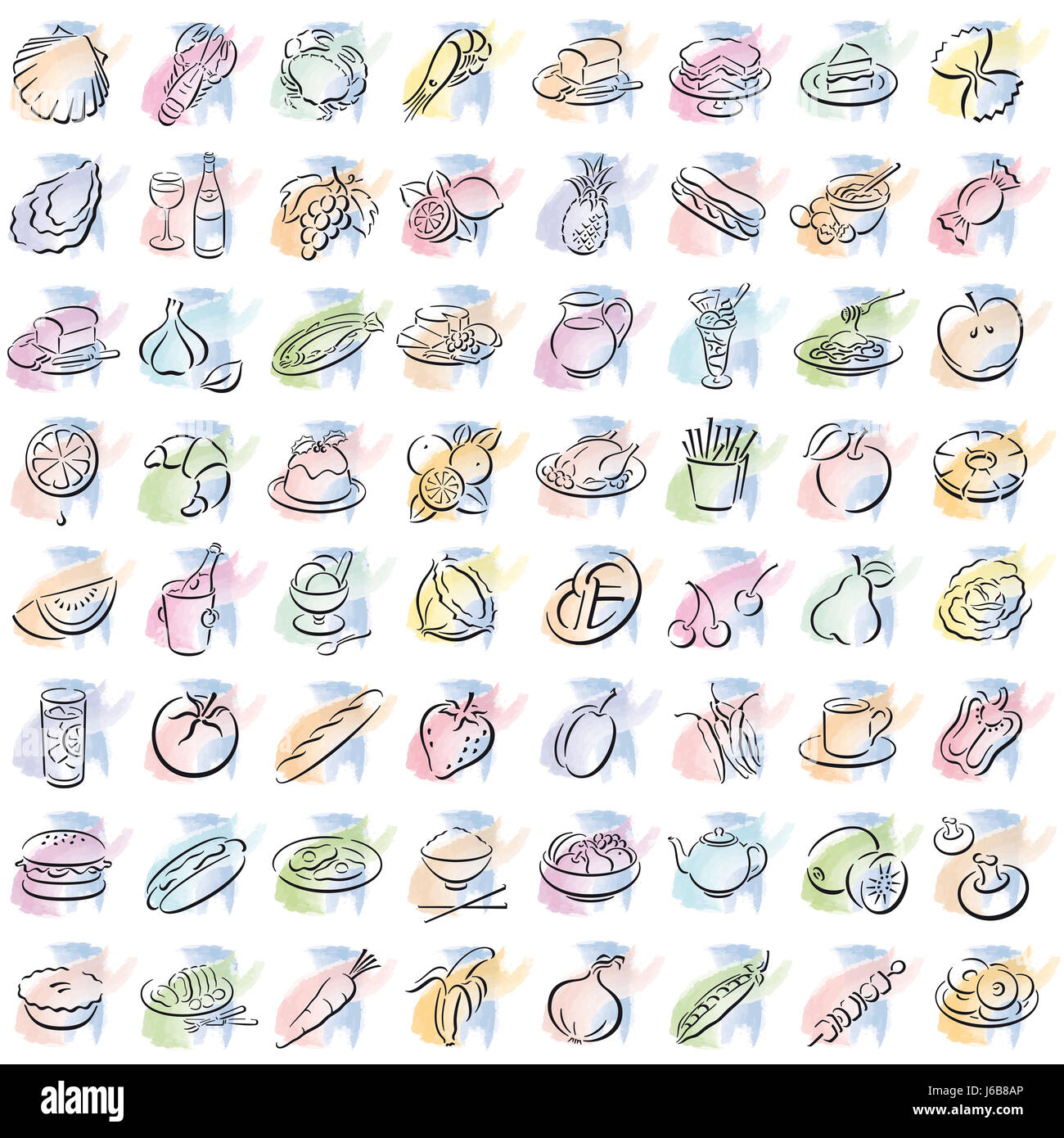 colored blots with food symbols Stock Photo - Alamy