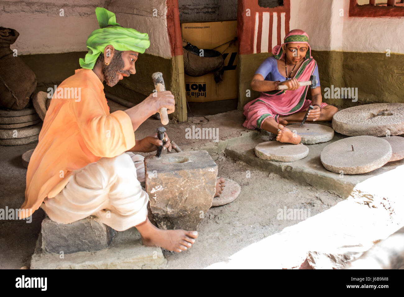 Stonemason at work, sculpture museum, Kaneri Math, Kolhapur ...