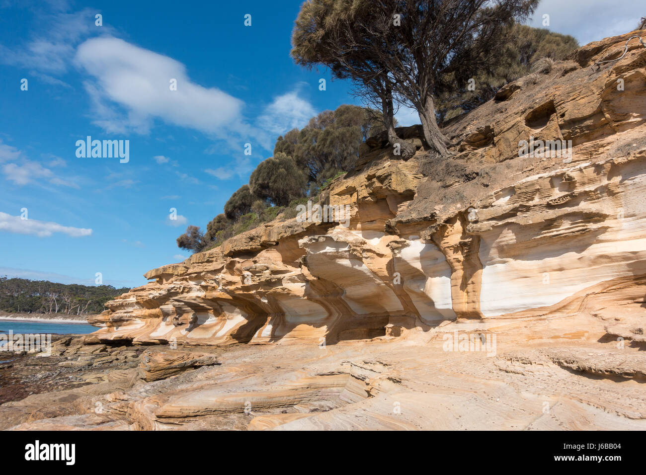 Painted Cliffs, a famous natural pattern rock formation in Maria Island ...