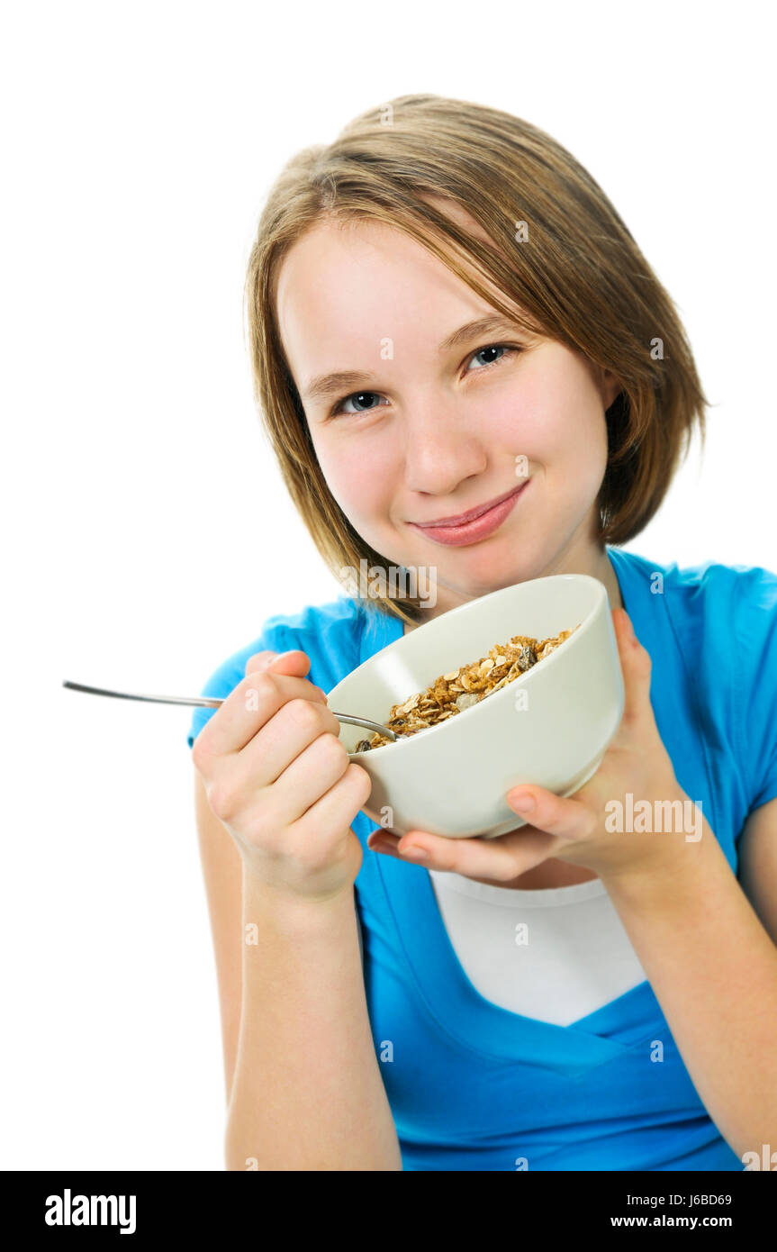 teenager cereal eating eat eats girl girls healthy food breakfeast ...