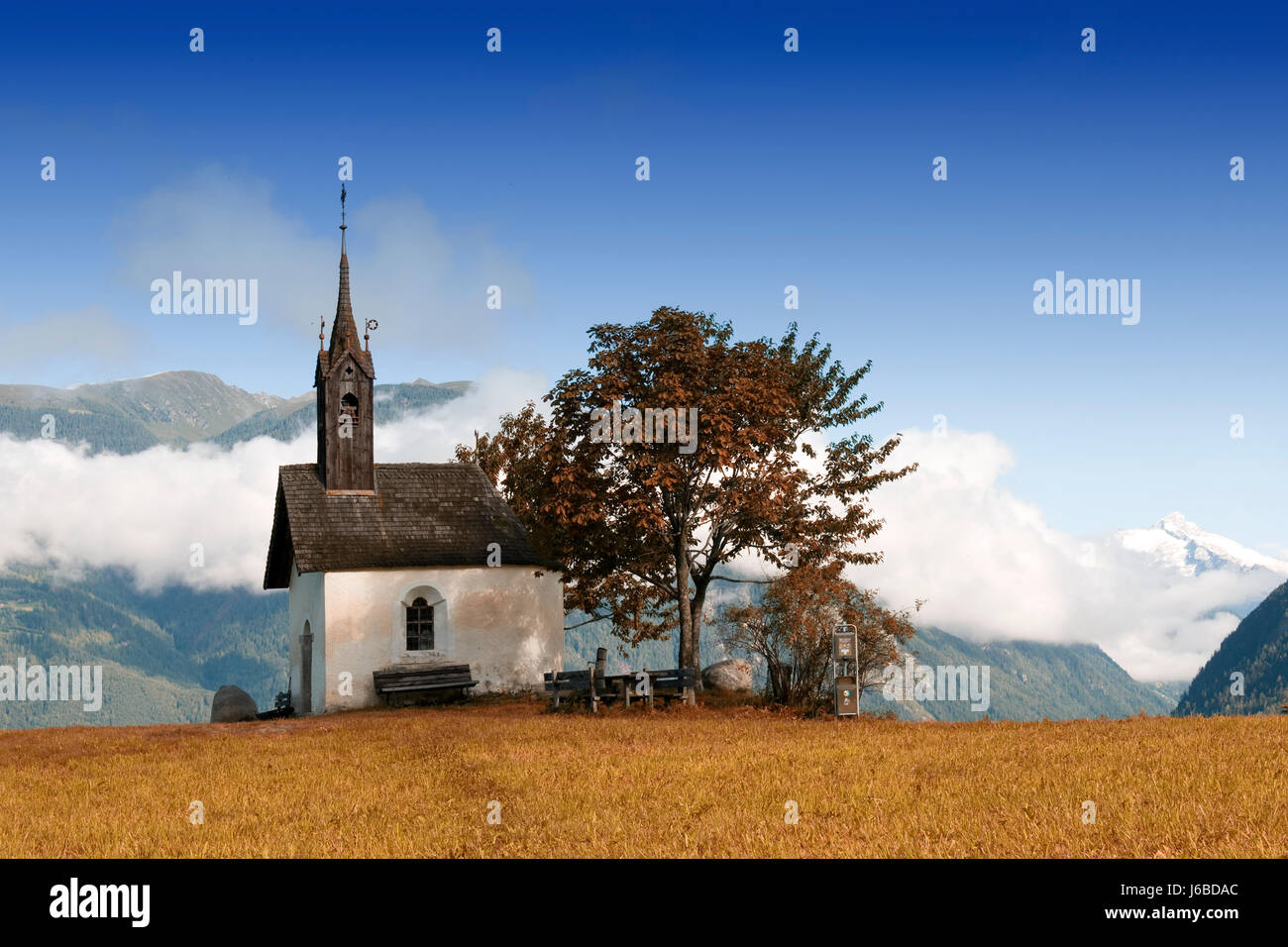 church scenery countryside nature fall autumn blue tower church tree ...