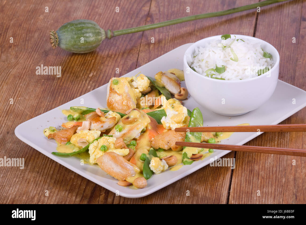 vegetable chinese chicken rice meat nuts bowl chinese chicken stick ...