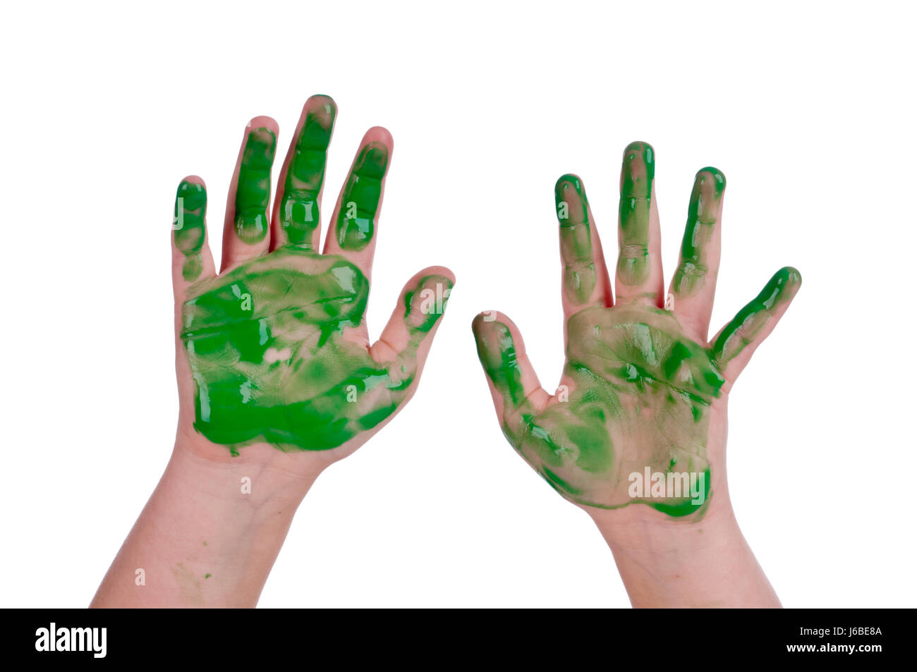 hand hands green paint color dyer staint pigment child white hand hands ...