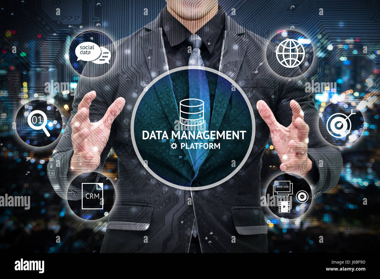 Data management platform and future marketing concept. Man business ...