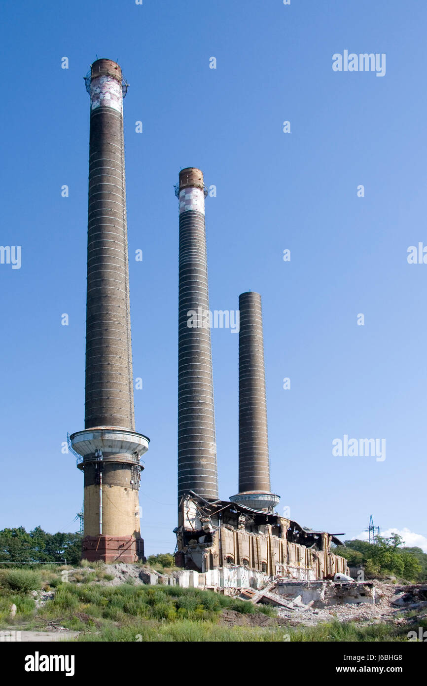 power station demolition scrapping torn off chimney drainpipe chimney ...