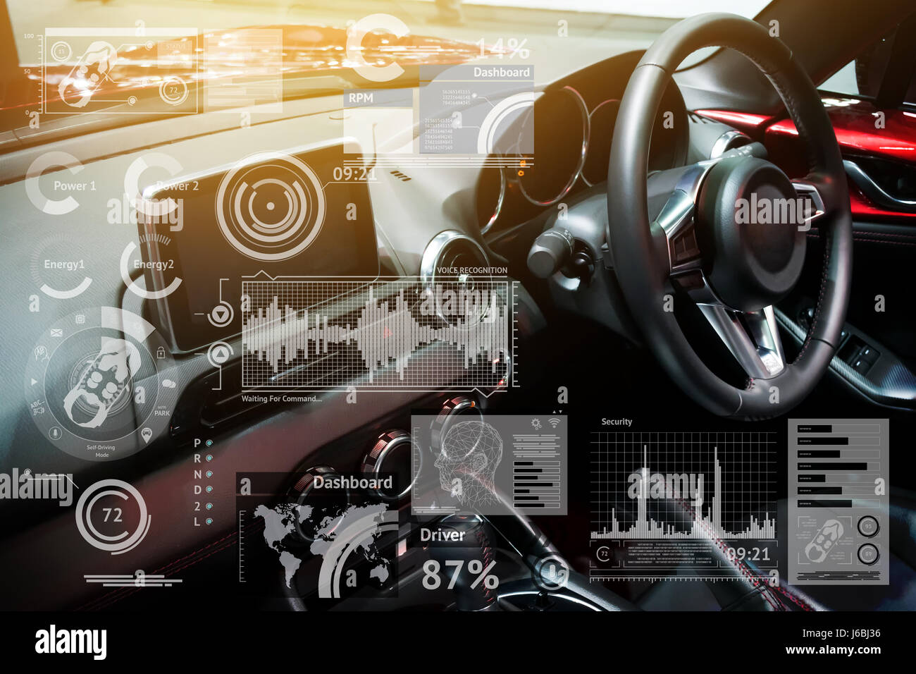 Smart car and internet of things (IOT) concept. Car 's console and ...