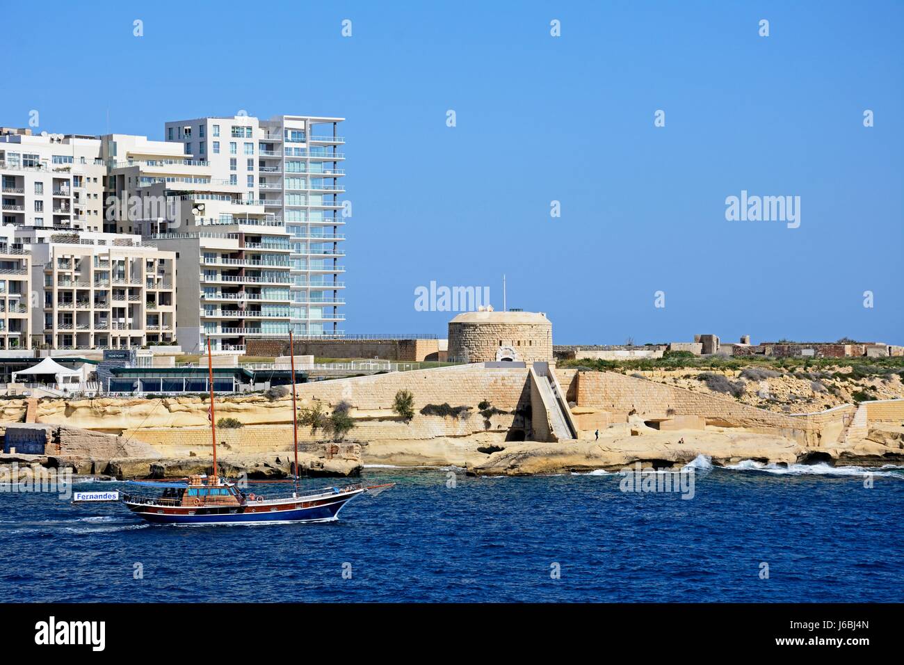 View of Fort Tigne with modern buildings to the rear seen from Valletta ...