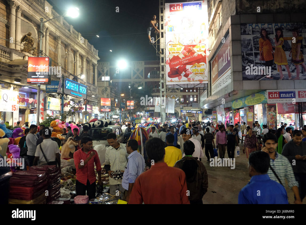 Night time shopping near New Market in Kolkata, India on February 08 ...