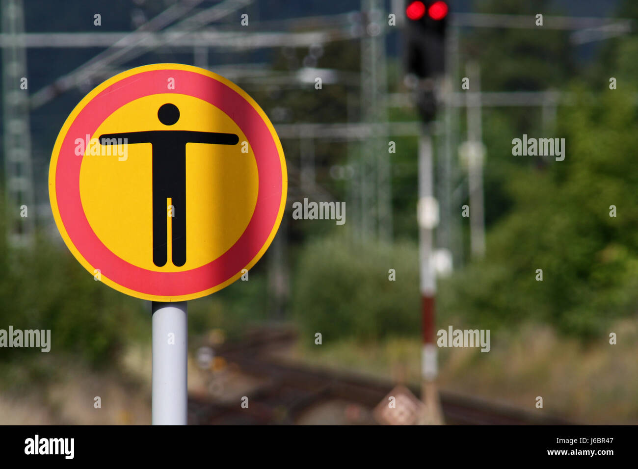 station tracks caution platform ban sign signal prohibition sign enter ...
