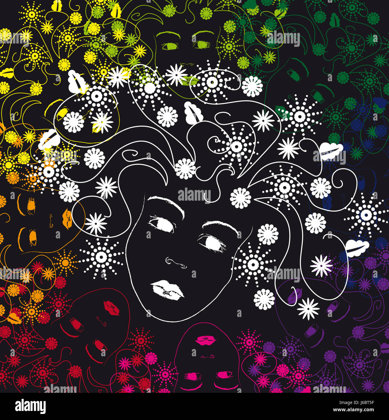 woman female flower plant face portrait rainbow decoration color paint ...