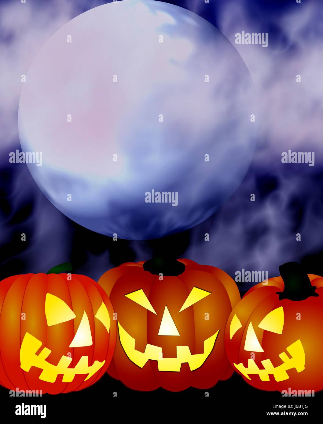 illustration - halloween pumpkins with full moon Stock Photo - Alamy