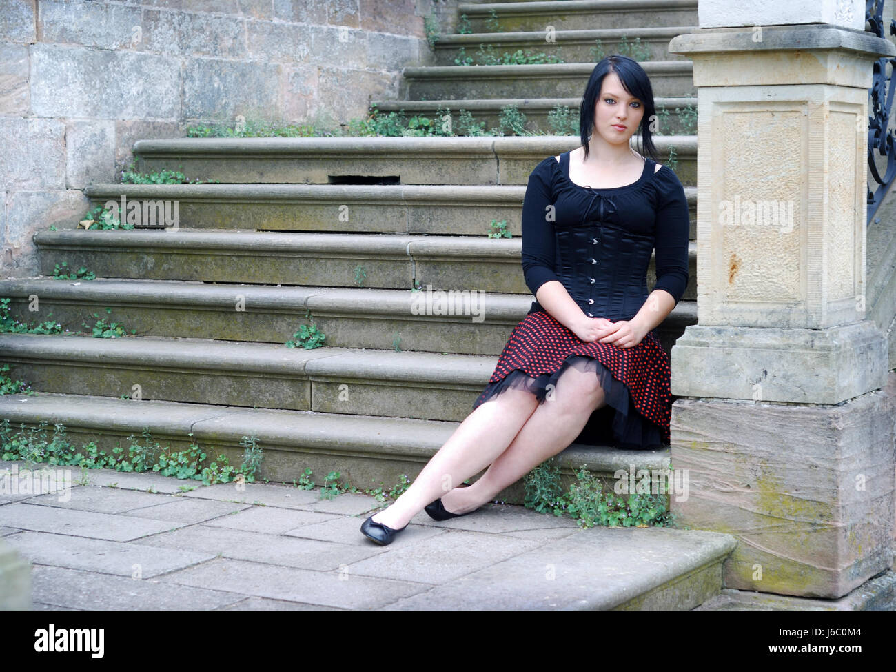 woman earnest stairs laugh laughs laughing twit giggle smile smiling ...