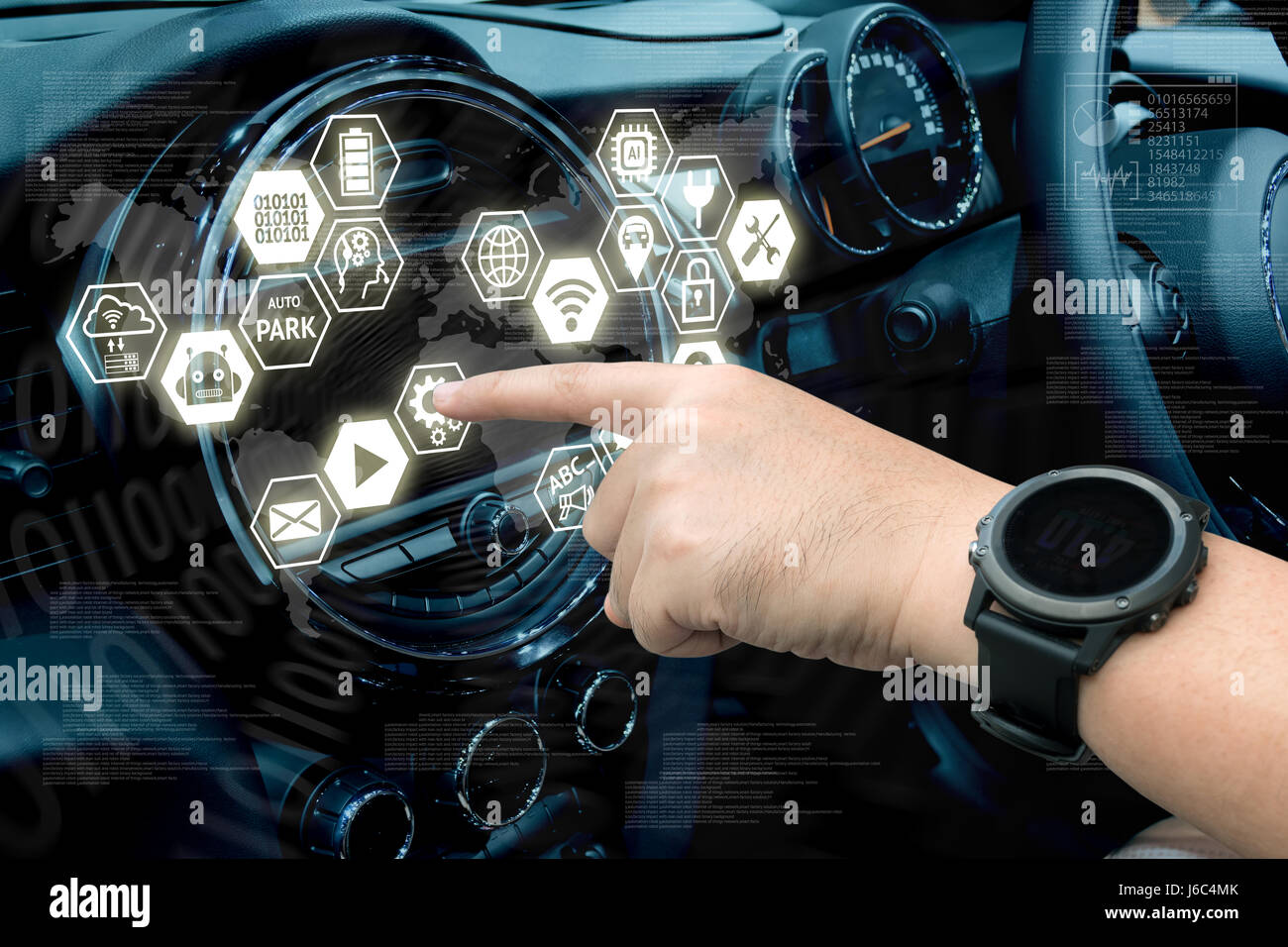 Smart car and internet of things (IOT) concept. Finger point to car 's ... Smart car and internet of things (IOT) concept. Finger point to car 's ...