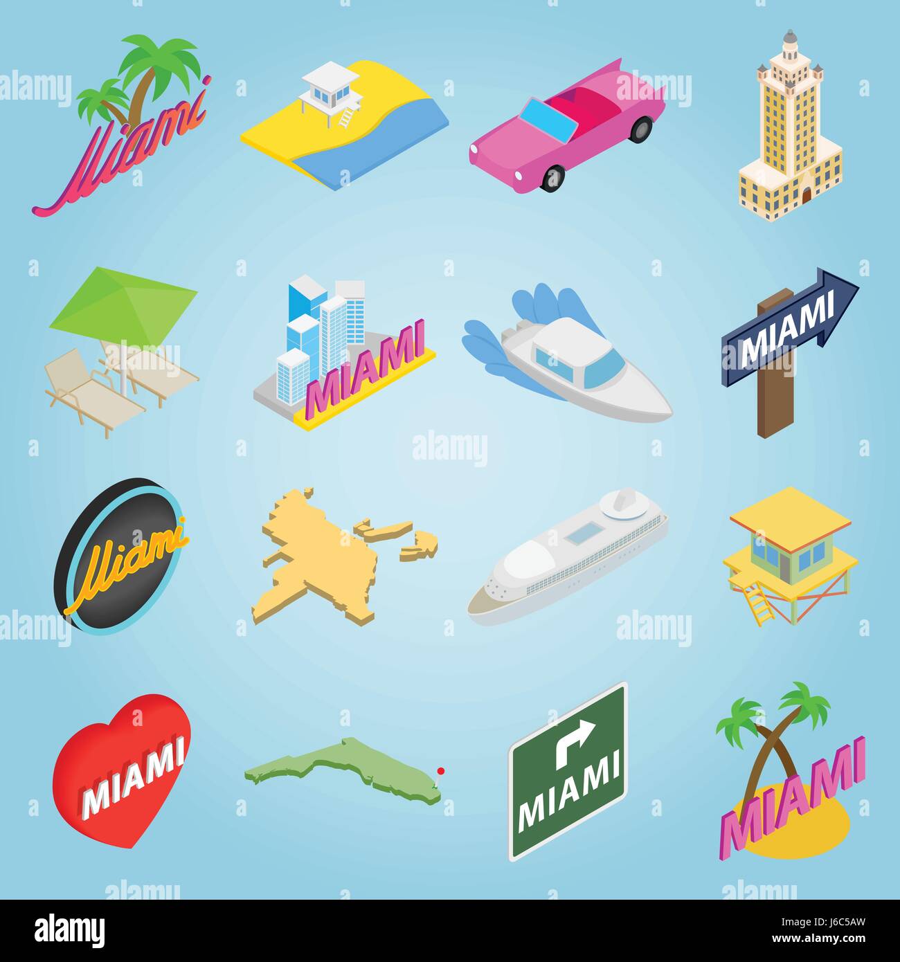 Miami set icons, isometric 3d style Stock Vector Image & Art - Alamy