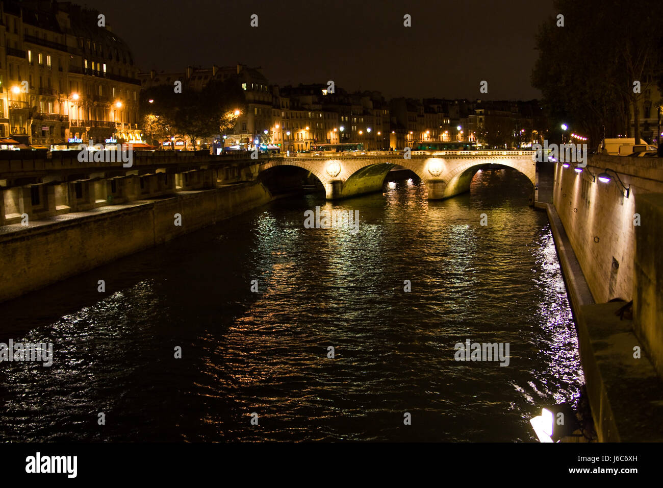 bridge night nighttime paris france seine river water lighting ...