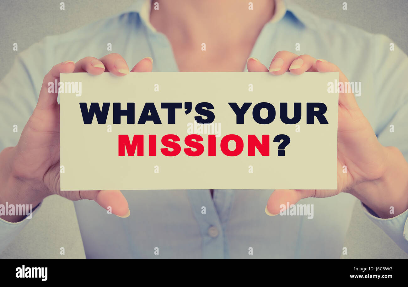 Closeup businesswoman hands holding white card sign with what's your ...