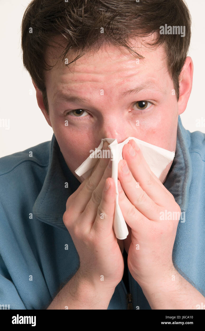 cold catarrh flu sick ill man hand hands health studio photography face ...