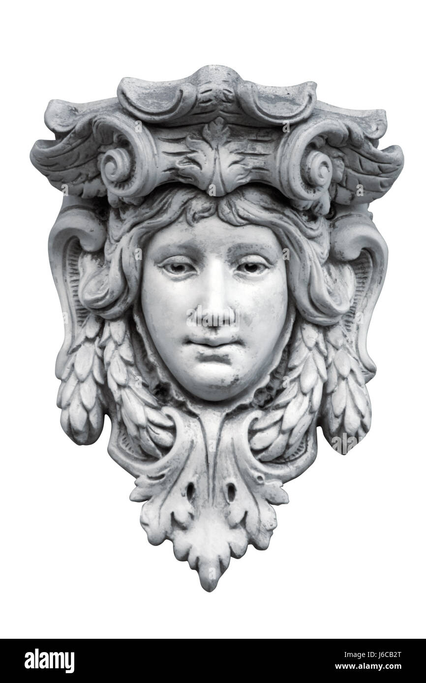 face vintage plaster decoration woman leaf object detail art isolated ...