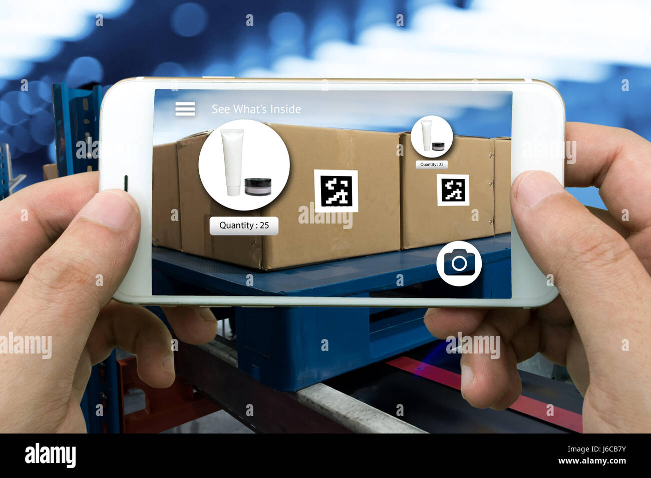 Logistic , Augmented reality marketing , X-Ray packages concept. Hand ...