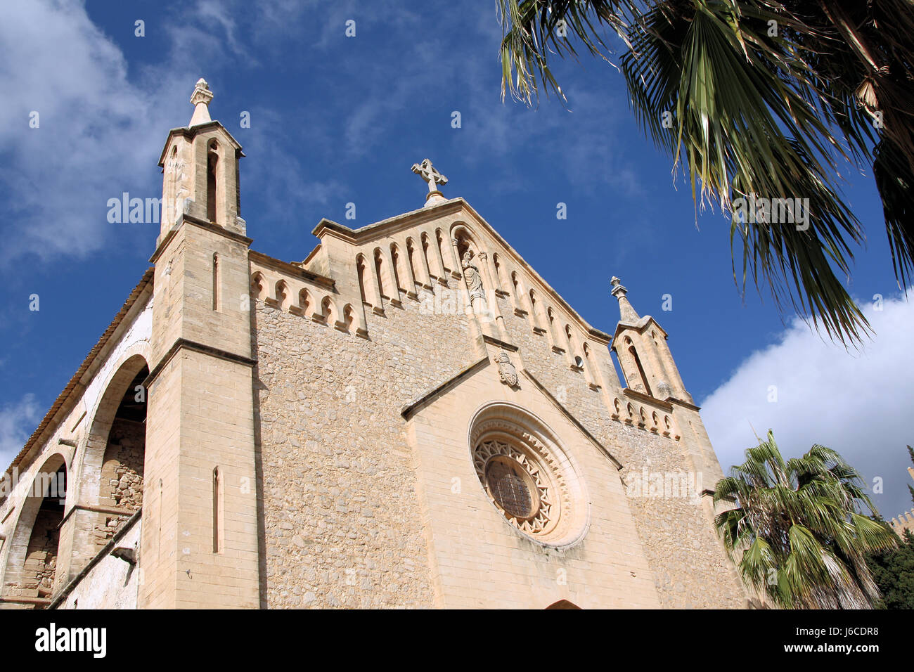 church parish church gable end gothic tower church stone statue cross ...