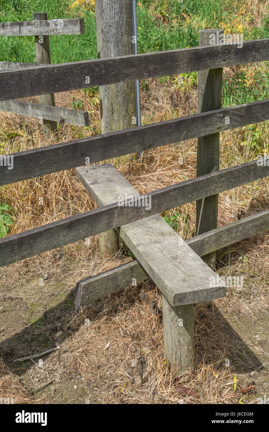 Country stile on a rural walking route through a field Stock Photo - Alamy