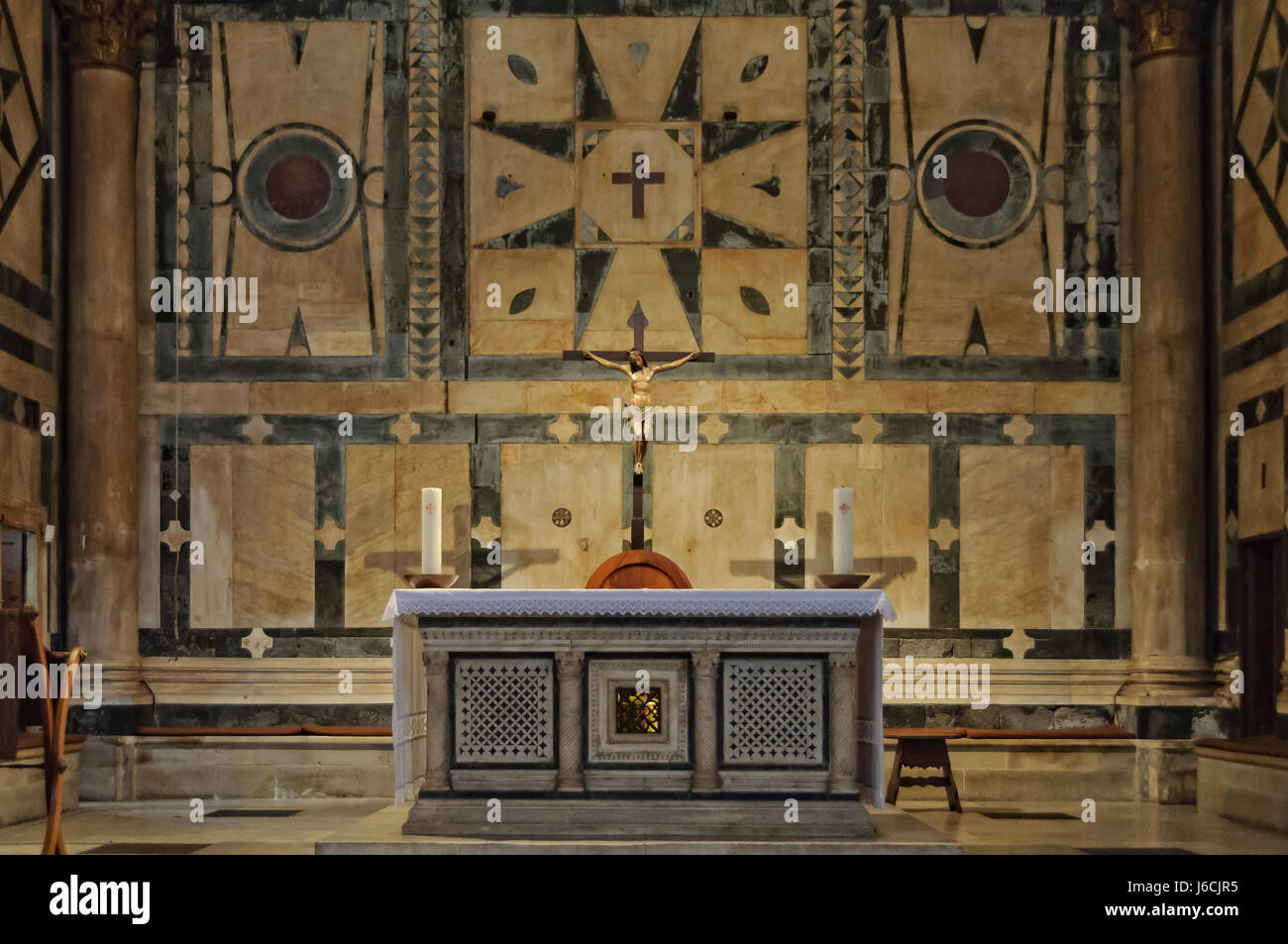 The neo-romanesque altar of the Baptistery Stock Photo - Alamy