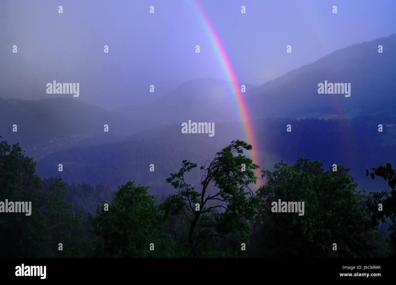rainbow weather storm rainy rain mountain gale wind raining tree trees ...
