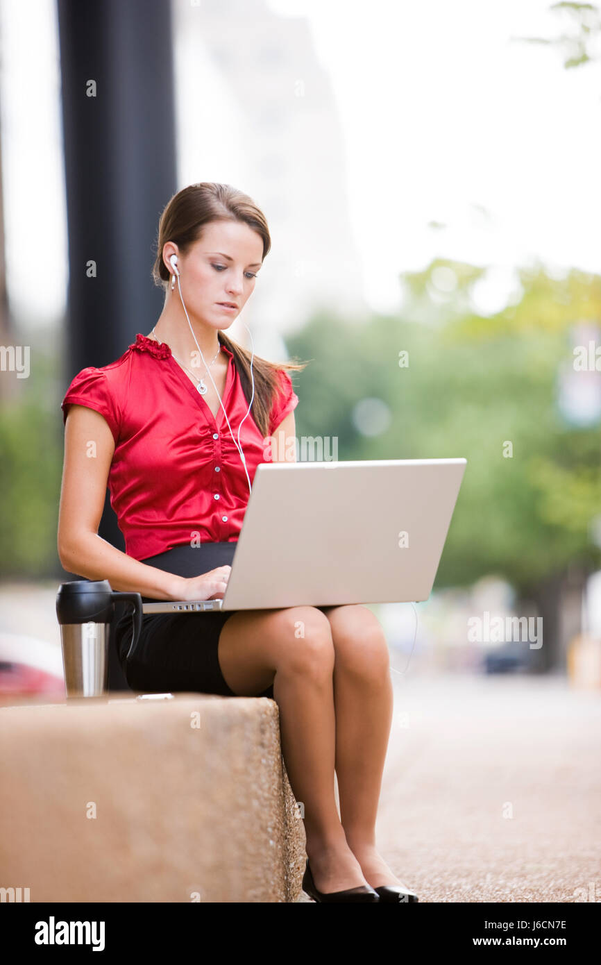 woman skirt laptop notebook computers computer blouse city town music ...