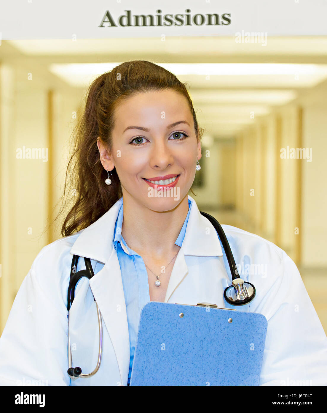 Closeup portrait, happy smiling health care professional, female doctor ...