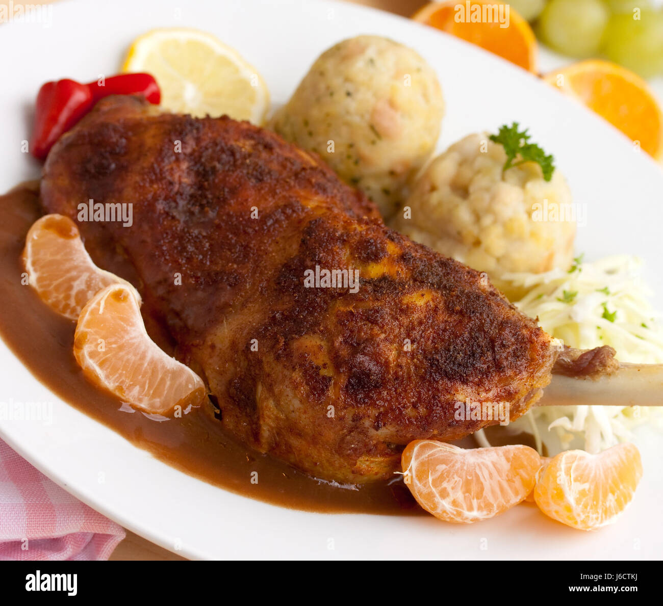 goose leg with sauce,dumplings-fried Stock Photo - Alamy