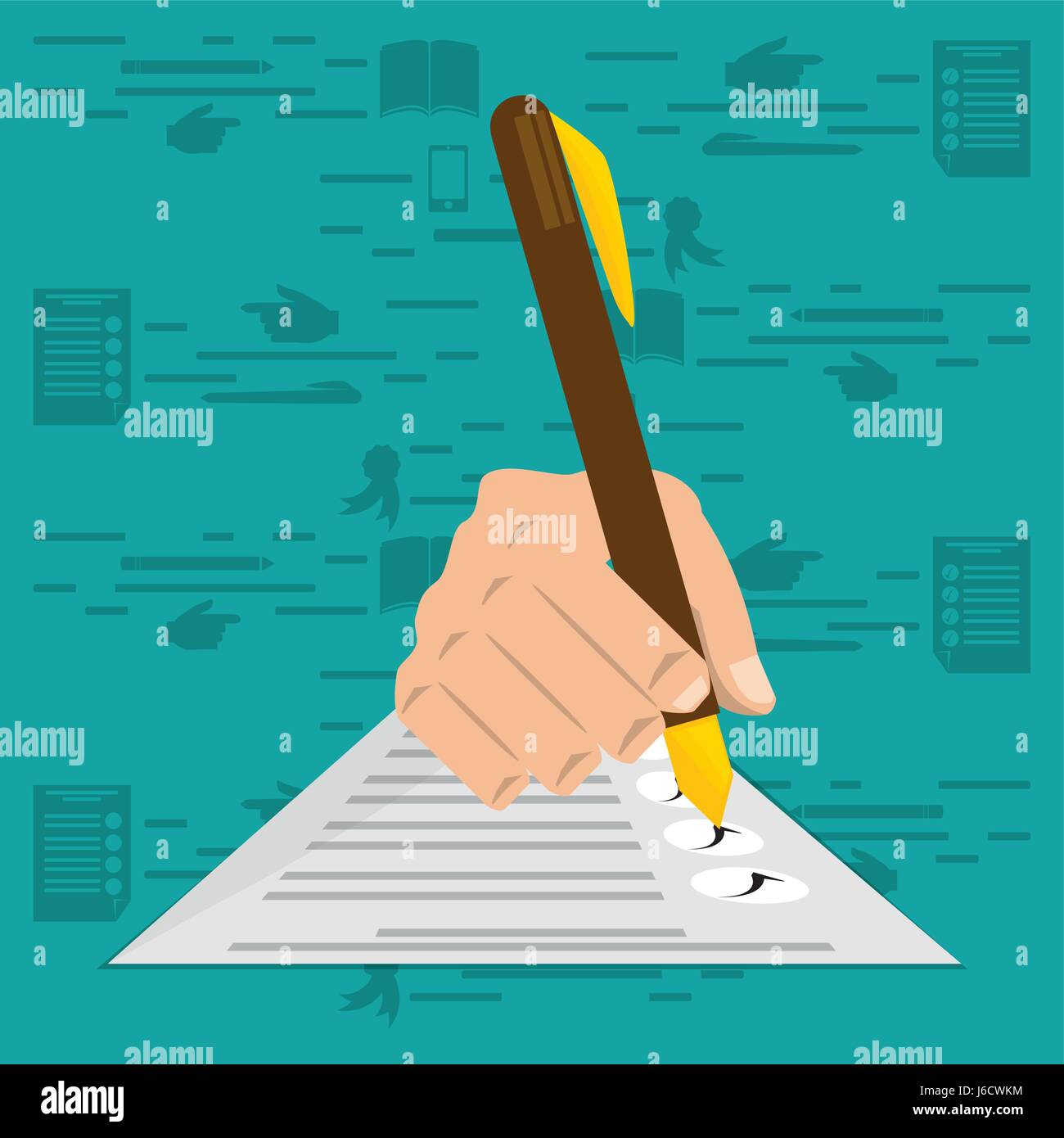 cute hand with pen and paper test Stock Vector Image & Art - Alamy