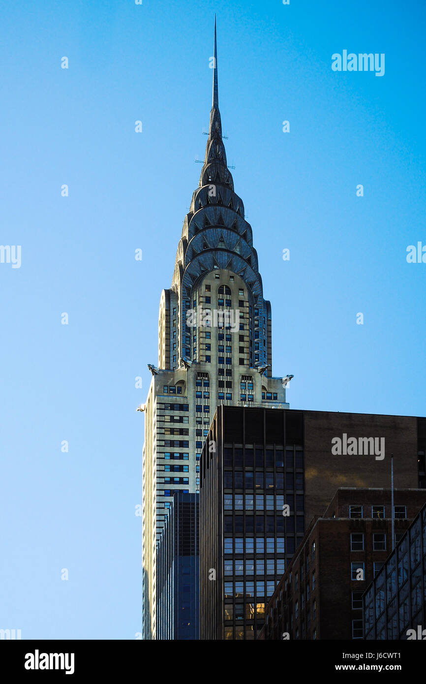 Crysler building New York Manhattan blue sky skyscraper peak Stock ...