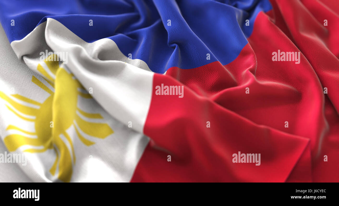 Philippines Flag Ruffled Beautifully Waving Macro Close-Up Shot Stock ...
