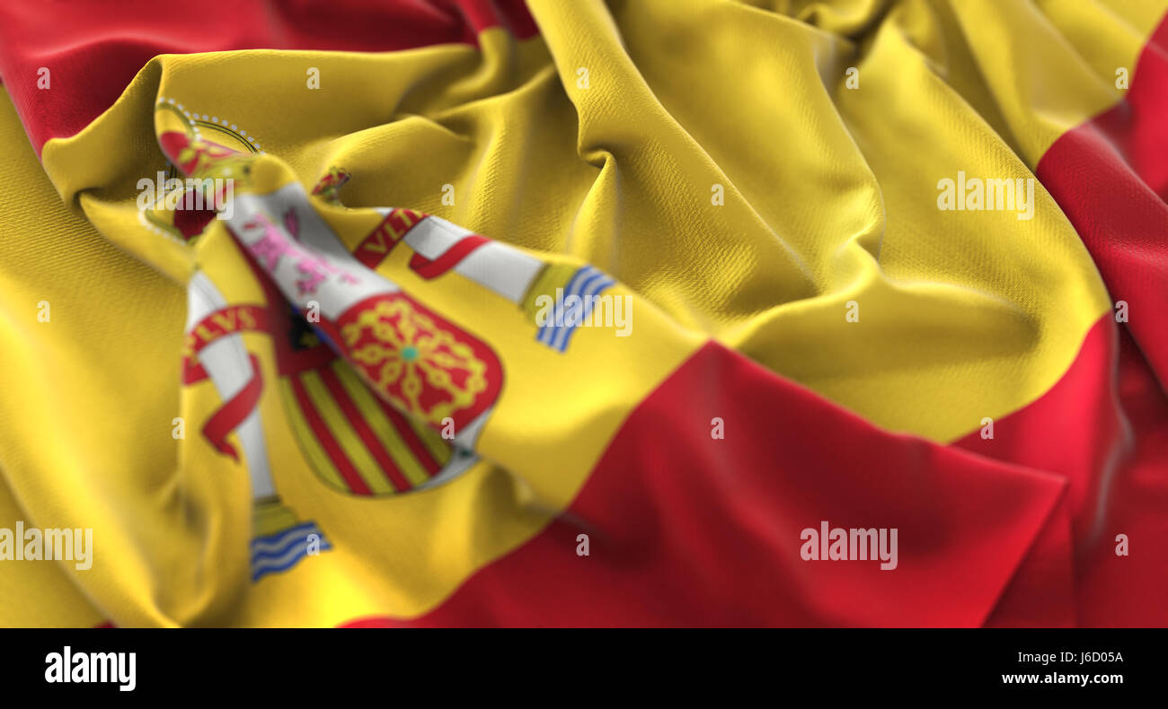 Spain Flag Ruffled Beautifully Waving Macro Close-Up Shot Stock Photo ...