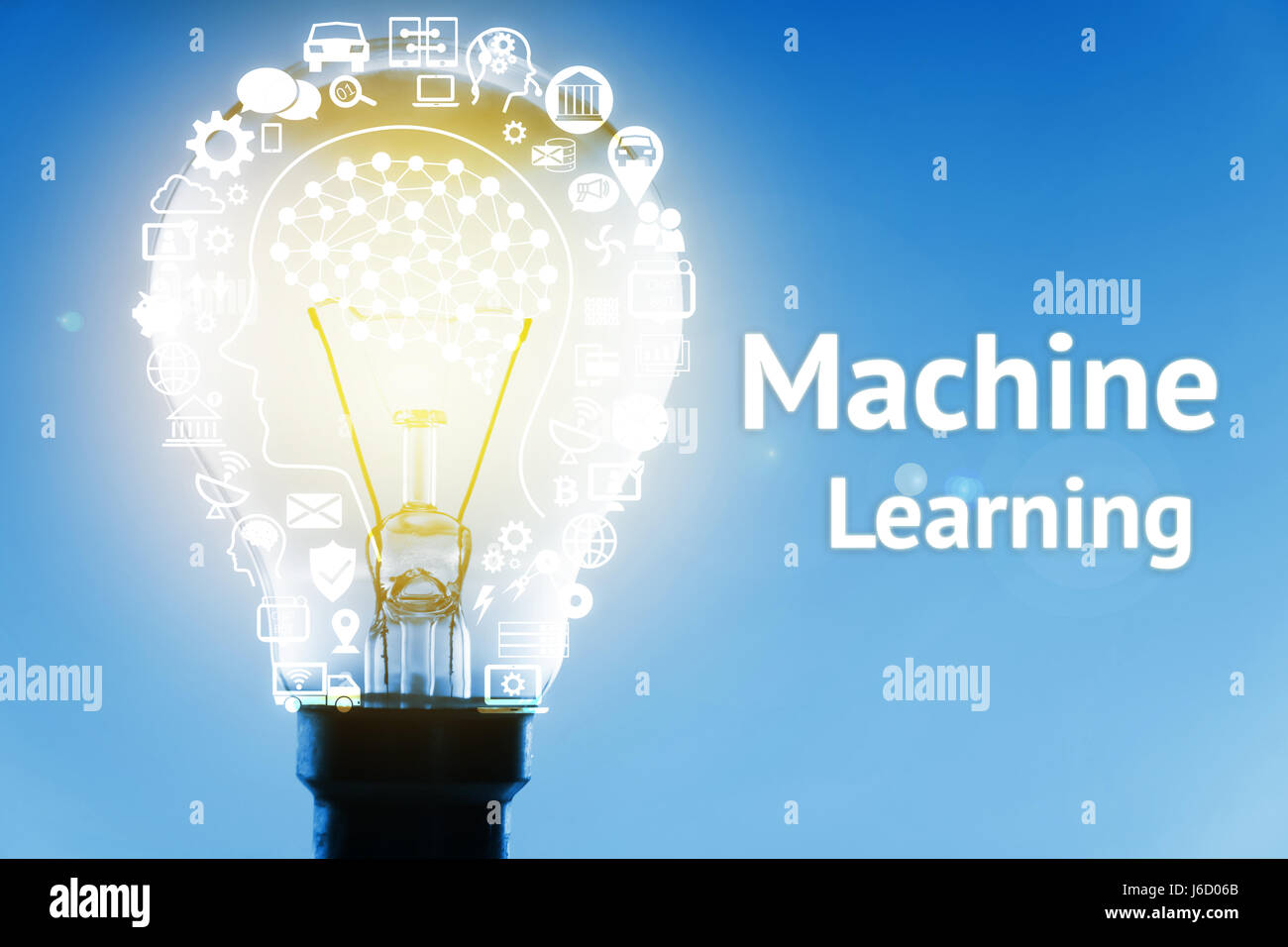 Machine learning and artificial intelligence concept. Brain connection ...