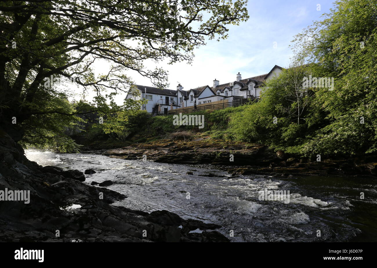 River Lochay and Bridge of Lochay Hotel Killin Scotland May 2017 Stock ...
