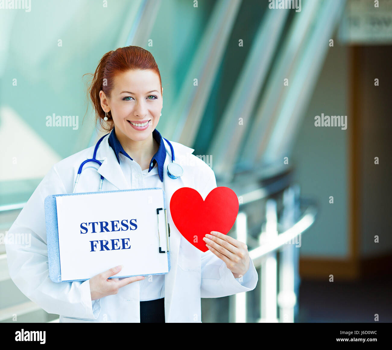 Closeup portrait happy smiling female health care professional, woman ...