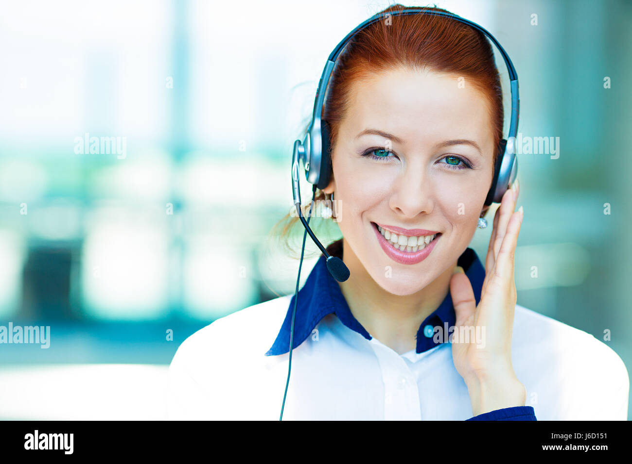 Closeup portrait young happy successful business woman, customer ...
